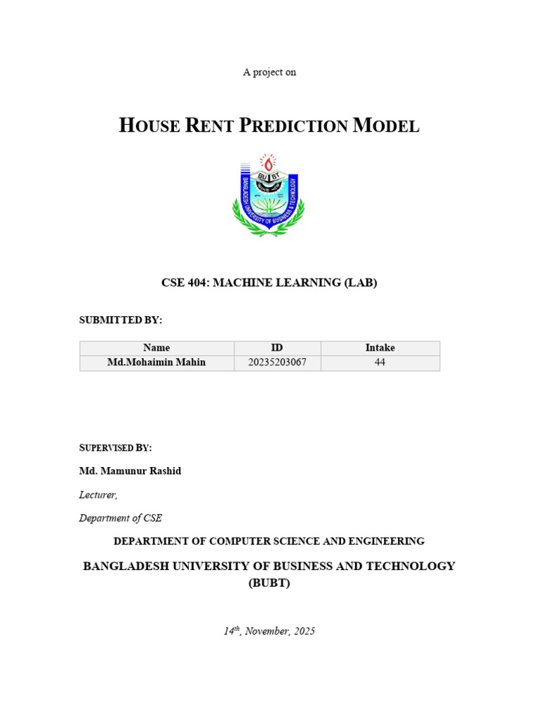 Mahin_House_Rent_Prediction | PDF | Regression Analysis | Linear Regression