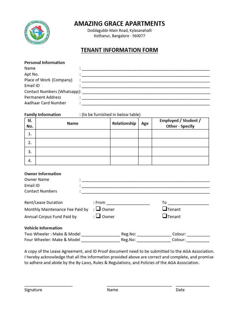 Tenant Information Form | PDF