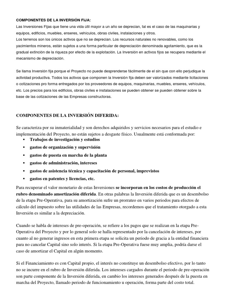 Inversion Fija Diferida y Otros | PDF | Capital de trabajo ...
