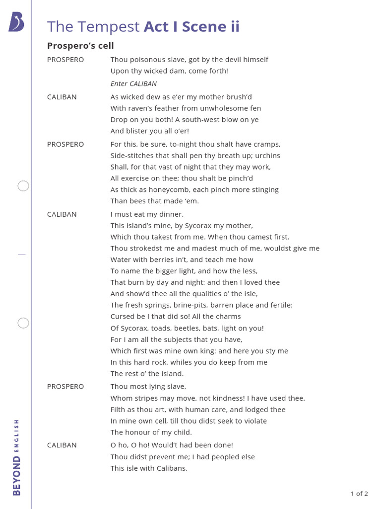 The Tempest Act I Scene ii Analysis | PDF | The Tempest | Shakespearean ...