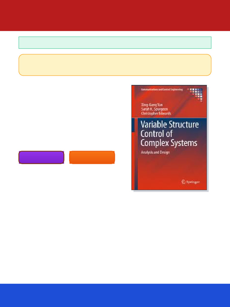 Variable Structure Control of Complex Systems Analysis and Design 1st Edition Xing-Gang Yan ...