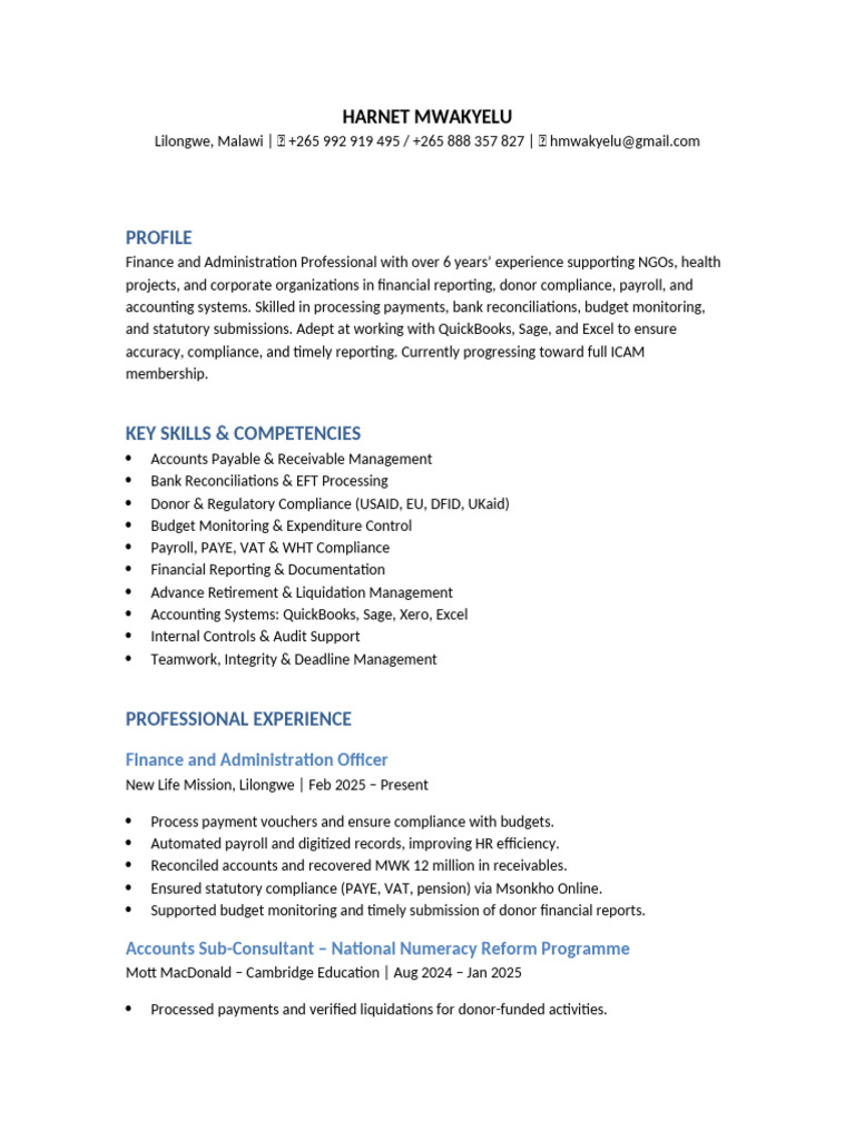 Finance & Admin Professional Profile | PDF | Regulatory Compliance ...