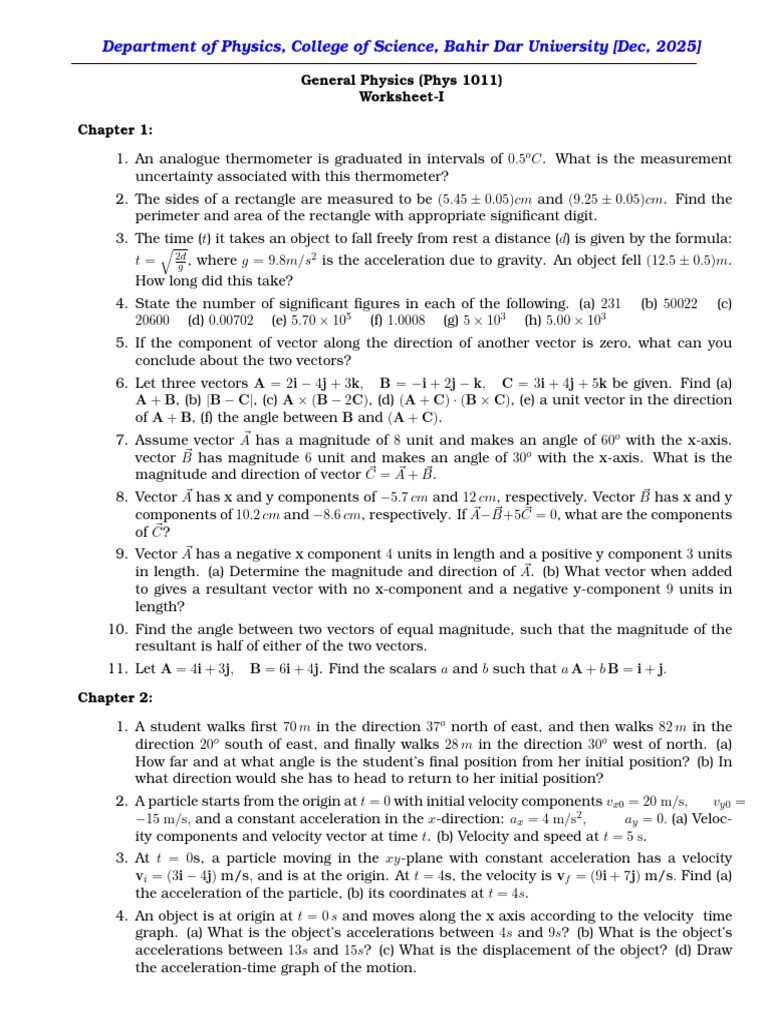 General Physics Worksheet for Students | PDF | Euclidean Vector | Force