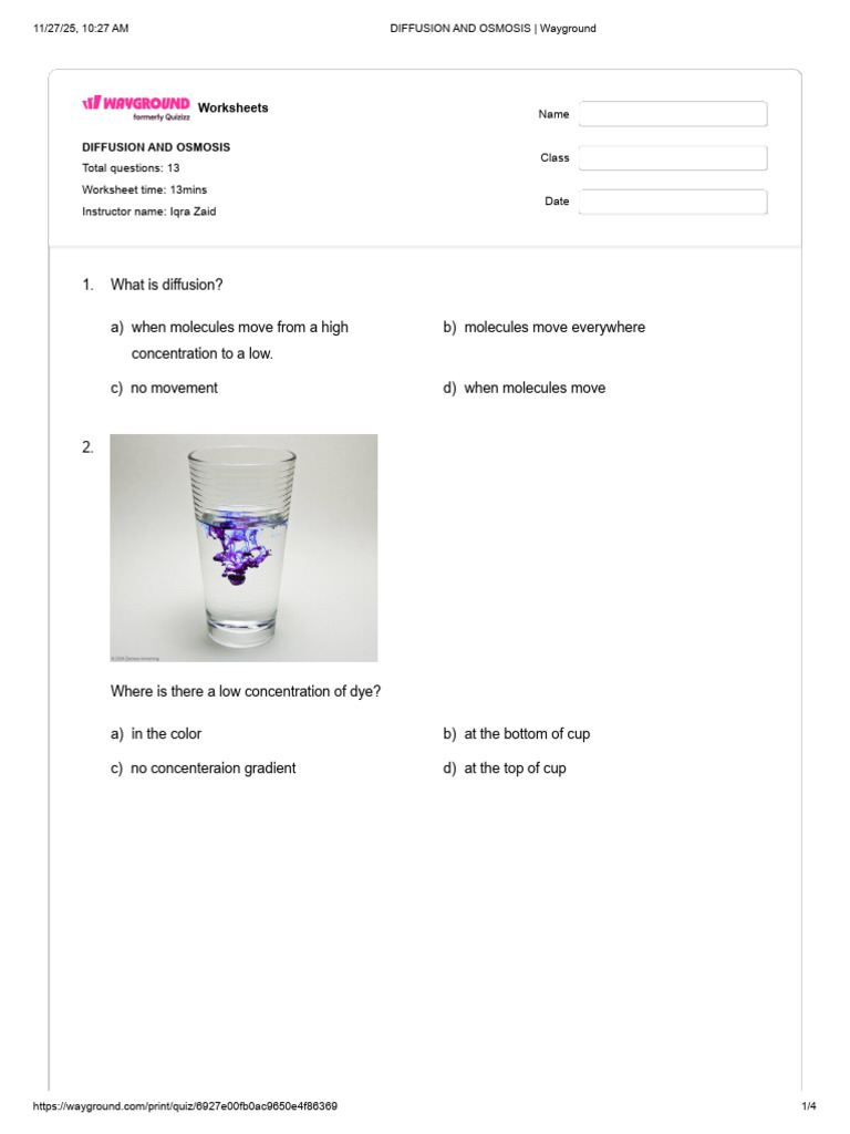 Diffusion and Osmosis Worksheet | PDF | Osmosis | Diffusion