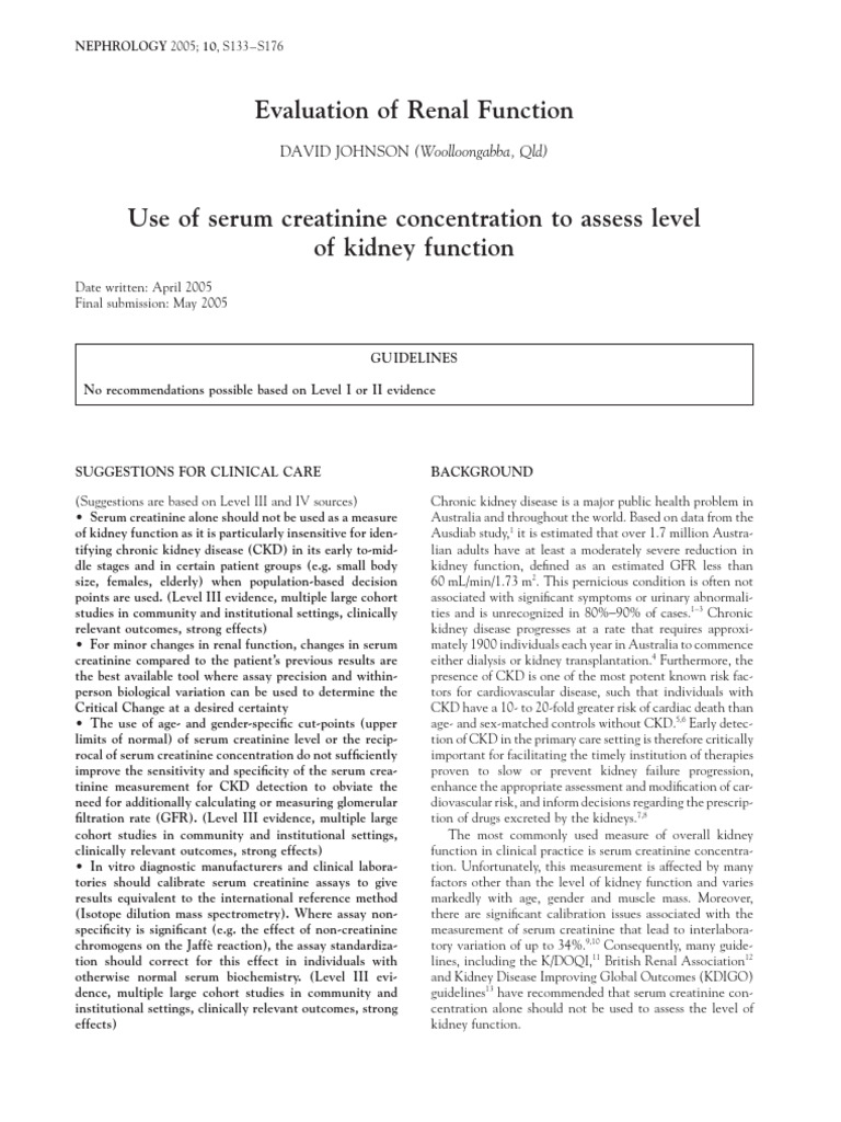CARI Guidelines for Evaluating Renal Function | PDF | Creatinine ...