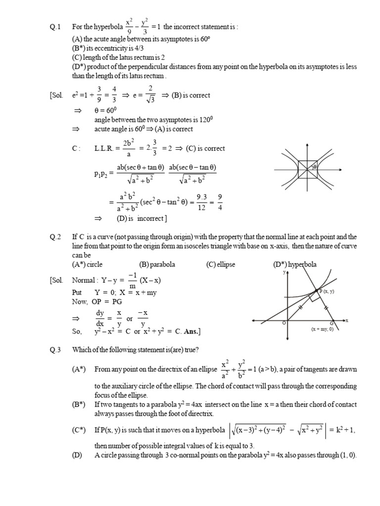Hyperbola Properties and Analysis Questions | PDF | Ellipse ...