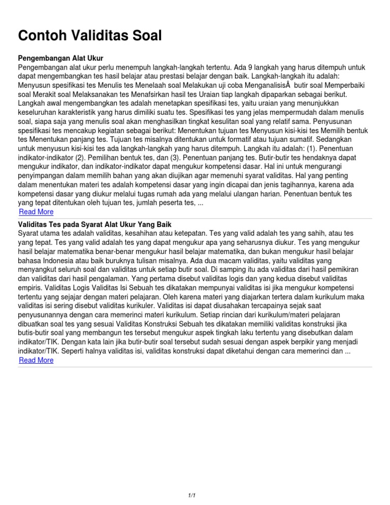 Contoh Validitas Soal | PDF