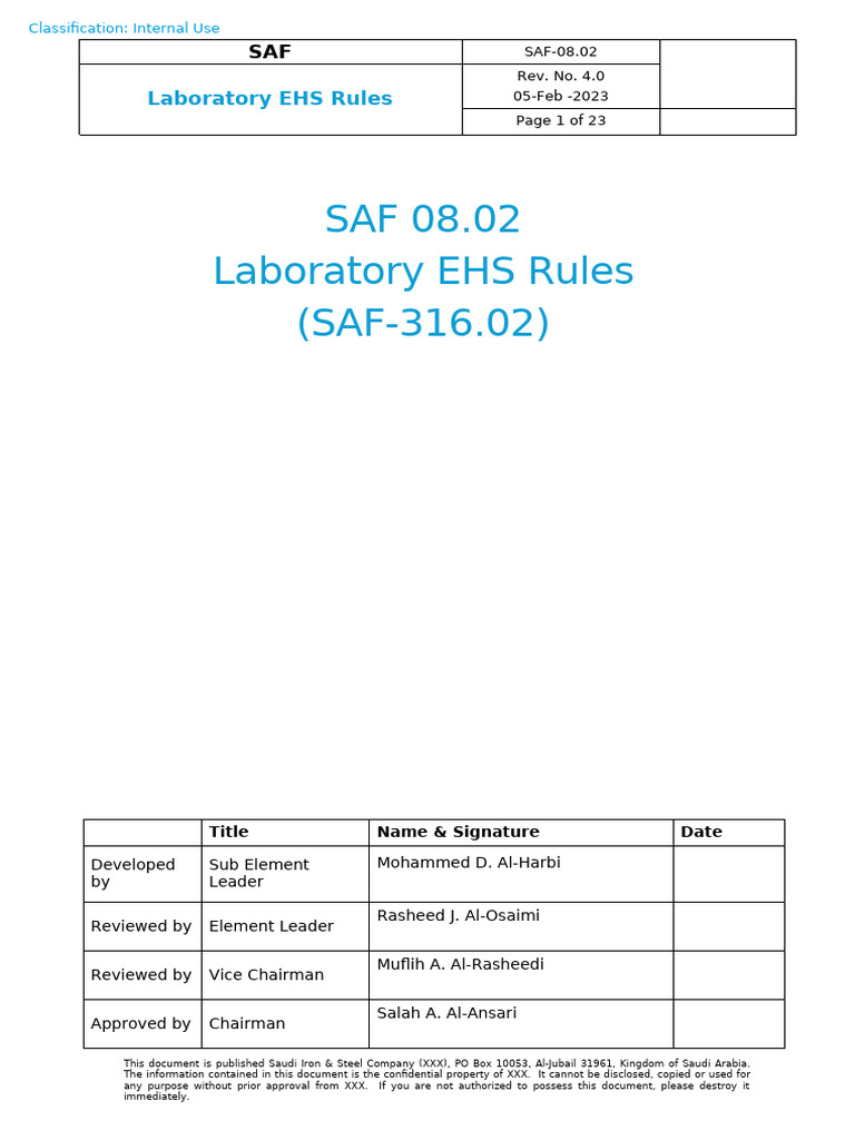 Laboratory EHS Rules SH-8.02 | PDF | Laboratories | Safety