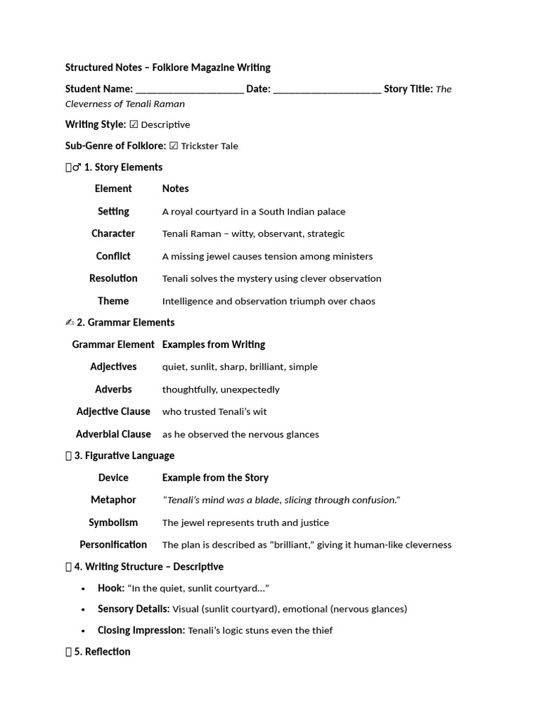 Structured Notes Folklore Magazine Writing | PDF | Adverb