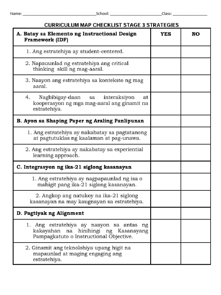 Checklist on Strategies | PDF