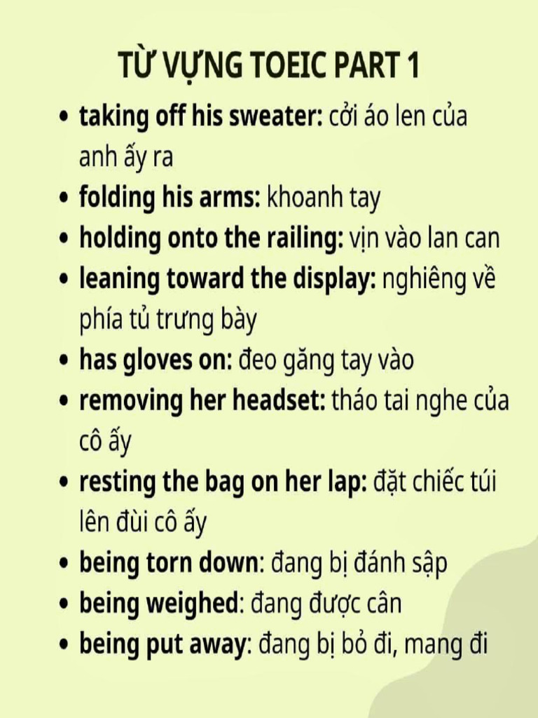 Từ Vựng TOEIC Part 1 | PDF | Vietnam
