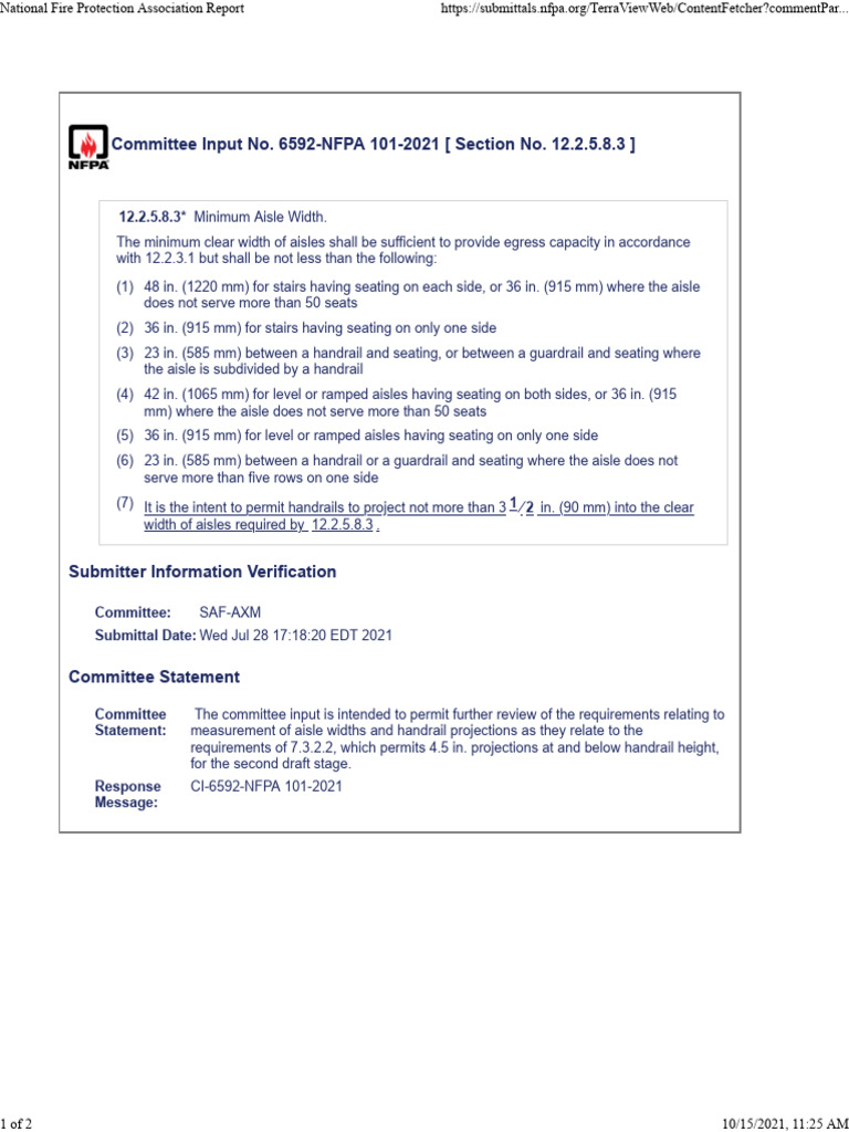 NFPA 101 Minimum Aisle Width Guidelines | PDF | Aisle | Stairs