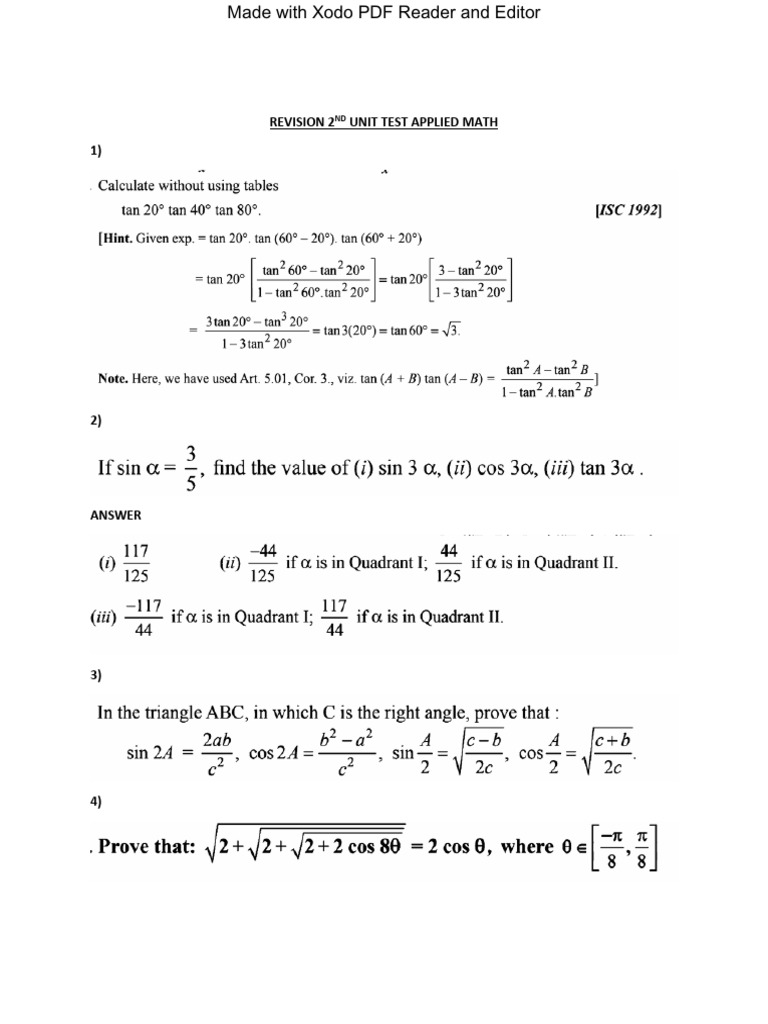 Revision 2nd Unit Test Applied Math | PDF