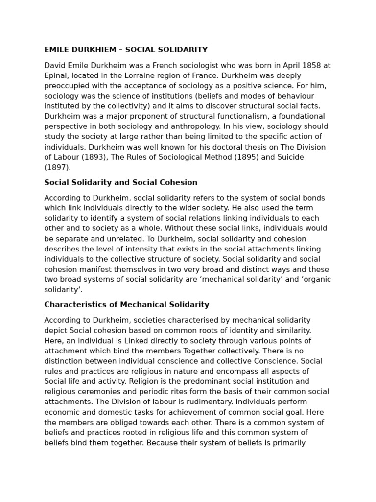 Durkheim's Social Solidarity Explained | PDF | Émile Durkheim | Sociology