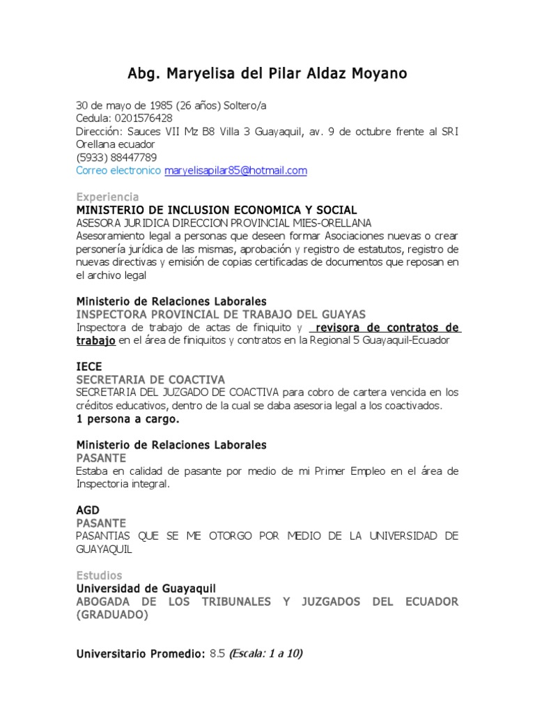Curriculum Abg Maryelisa Aldaz | PDF | Ecuador | Principios éticos