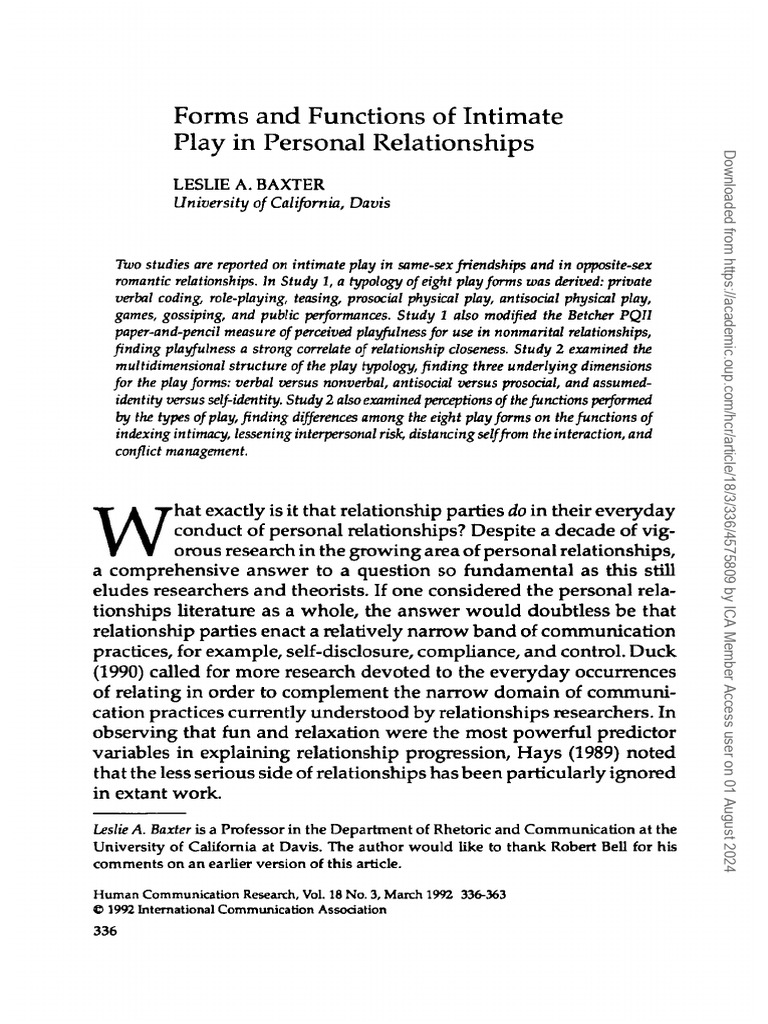 Intimate Play in Relationships: Forms & Functions | PDF | Intimate ...