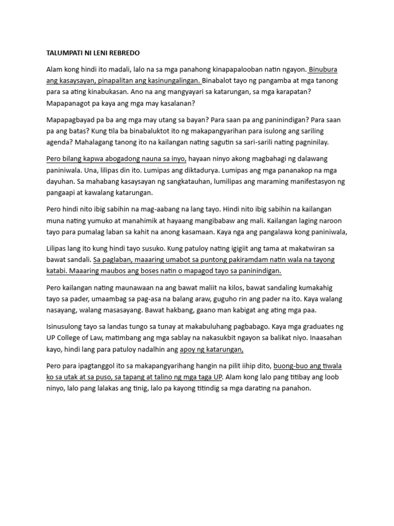 Talumpati Ni Leni Rebredo | PDF