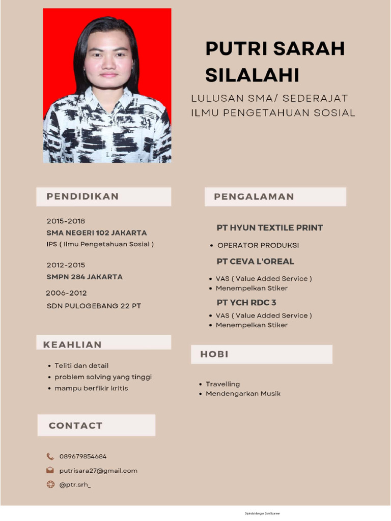 CV Putri Sarah | PDF