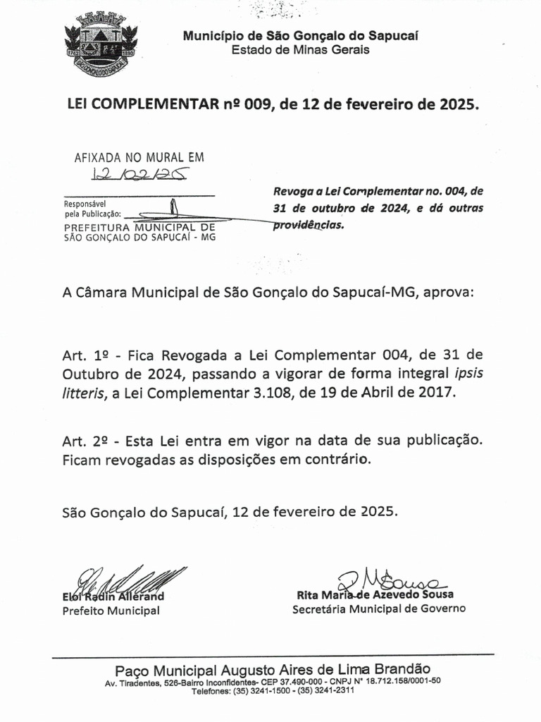 Lei Complementar n° 009-2025 | PDF