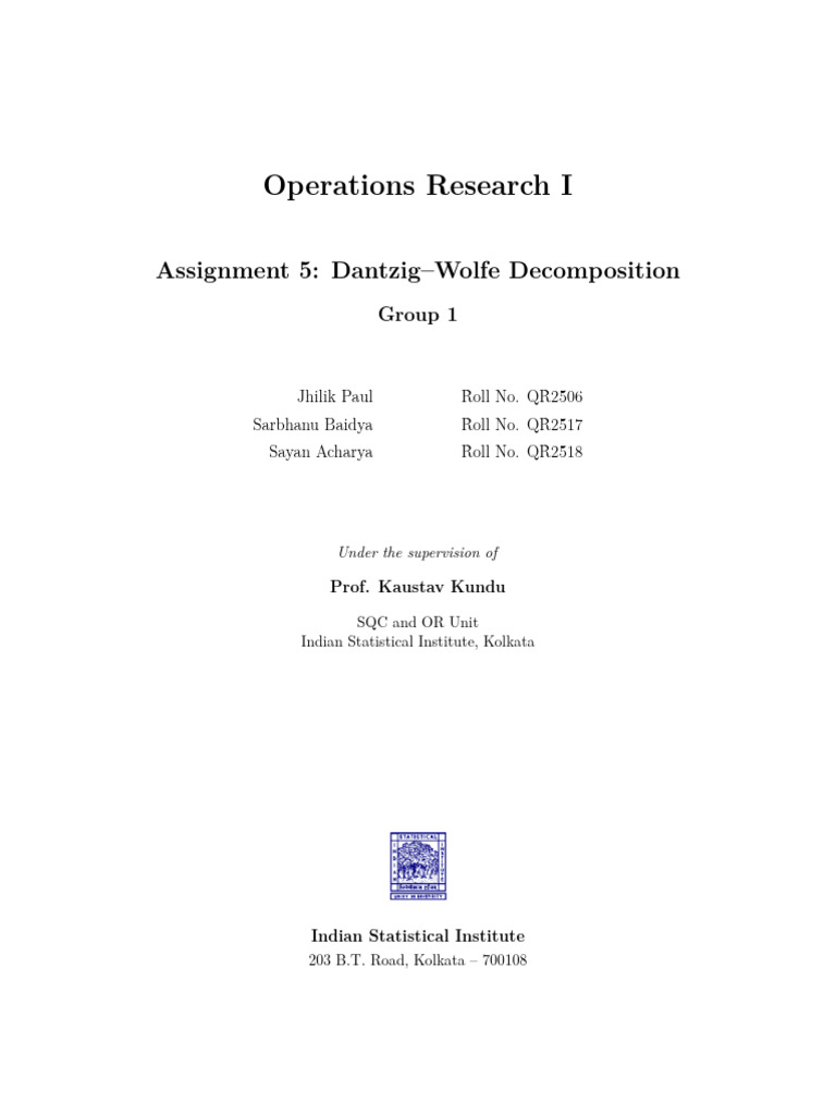 Team 1 Assignment No 5 Dantzig-Wolfe Decomposition | PDF | Linear ...