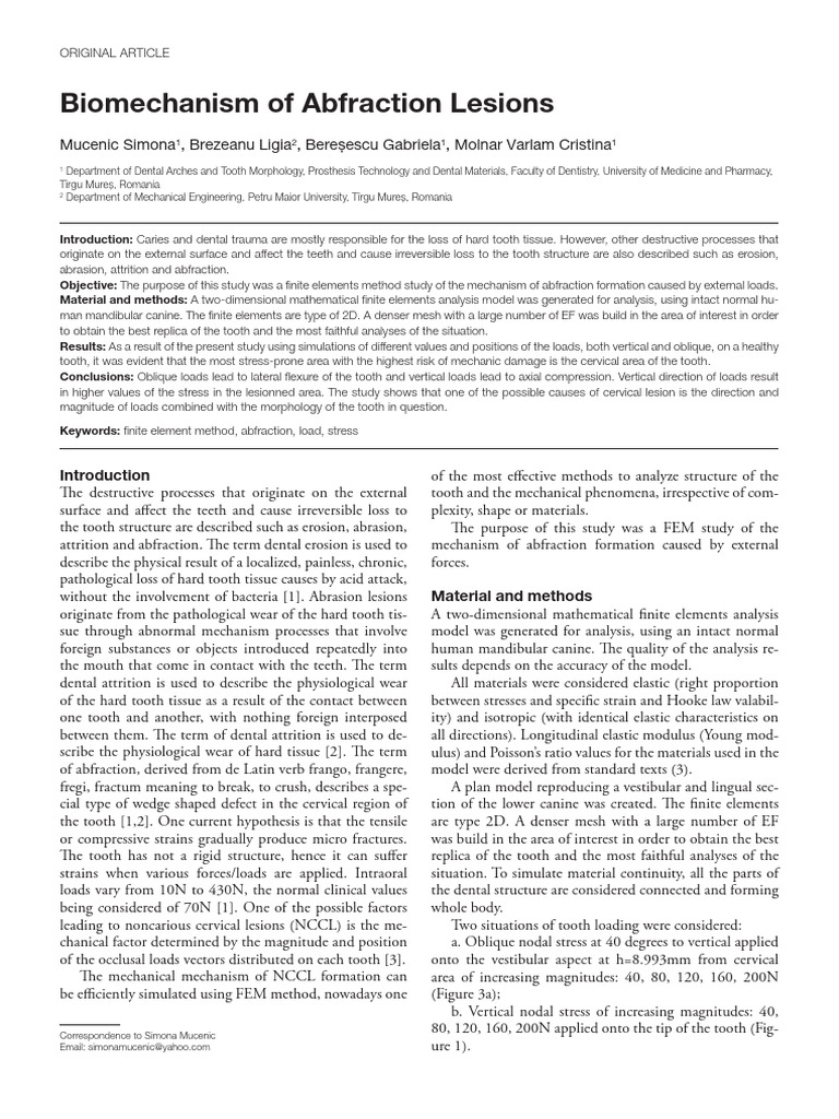 Biomechanism of Abfraction Lesions | PDF | Fracture | Dentistry