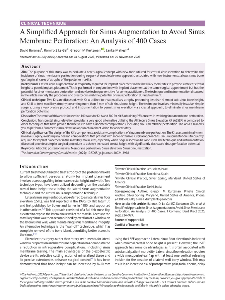 A Simplified Approach for Sinus Augmentation to Avoid Sinus Membrane ...