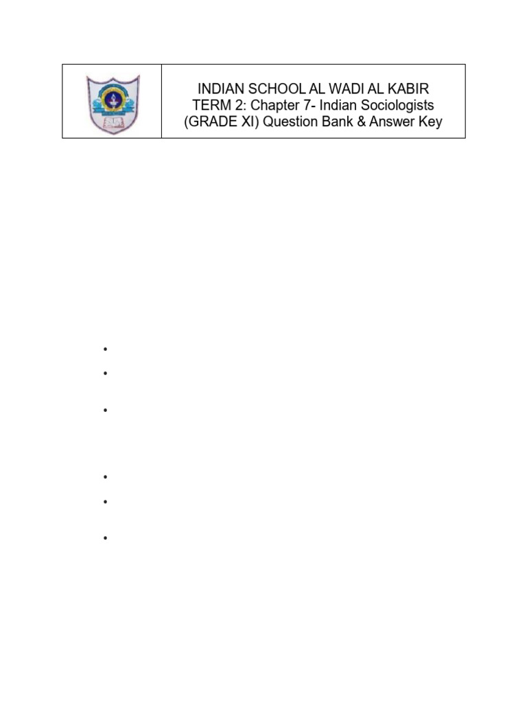 Grade 11 Sociology Unit 7 Indian Sociologists QB (24-25) | PDF | Caste ...