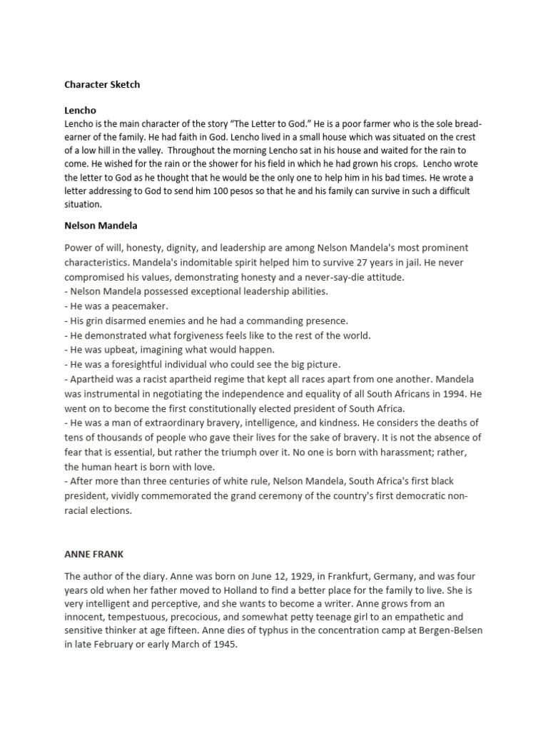 Character Sketches of Notable Figures | PDF | Nelson Mandela