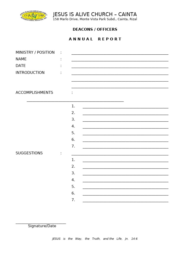 Annual Report for Jesus is Alive Church | PDF