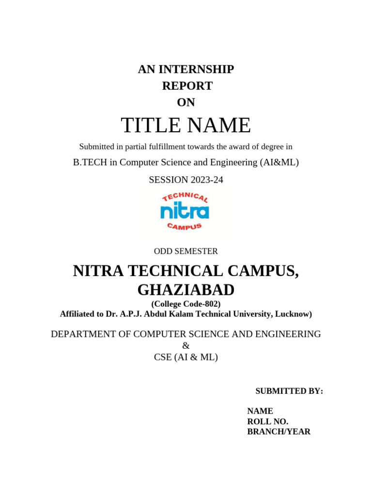 Internship Report Format (AIML) | PDF