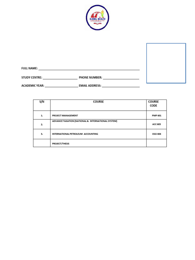 GWU PGD-MSC 3RD SEMESTER 2025 ACADEMIC COURSE FORM | PDF