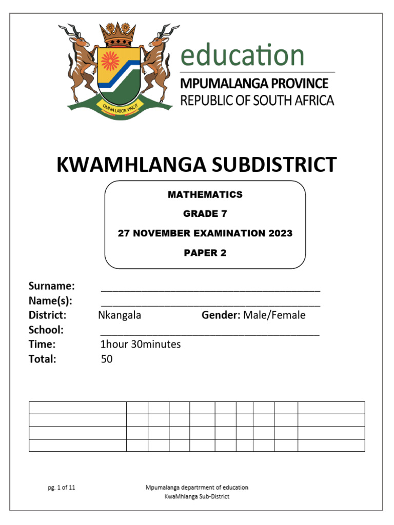 Maths Final Grade 7 Exam Paper 2 2023 Moderated - 124622 | PDF | Area ...