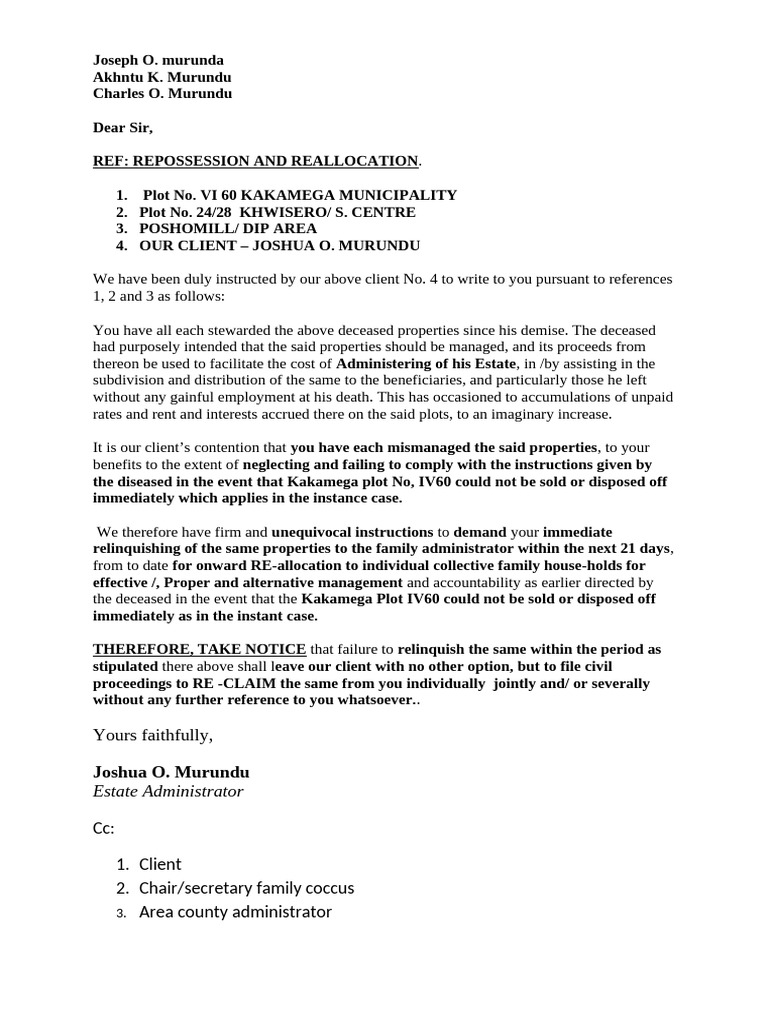 Property Repossession Notice for Estate | PDF