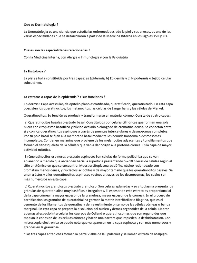 Que Es Dermatologia | PDF | Epidermis | Piel