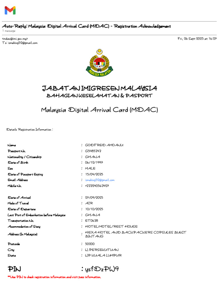MDAC Registration Acknowledgement Email | PDF