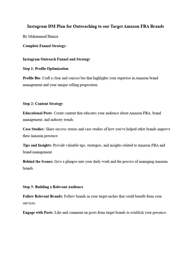 Instagram DM Plan for Outreaching to Our Target Amazon FBA Brands by ...
