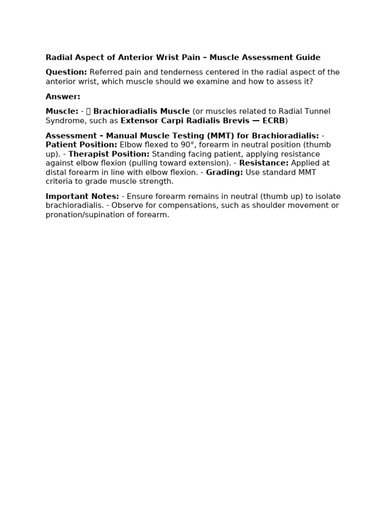 Radial Wrist Pain Assessment | PDF