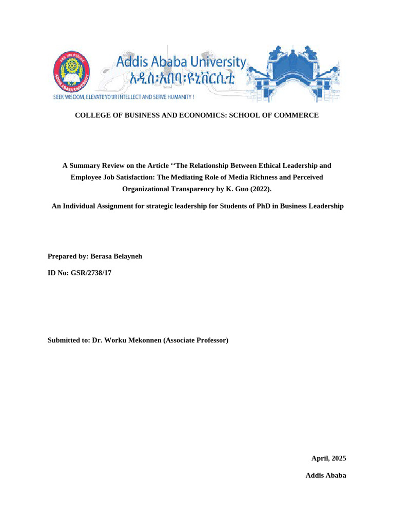 Berasa Belayneh an Article Reviw on the Rlsn EL | PDF | Leadership ...