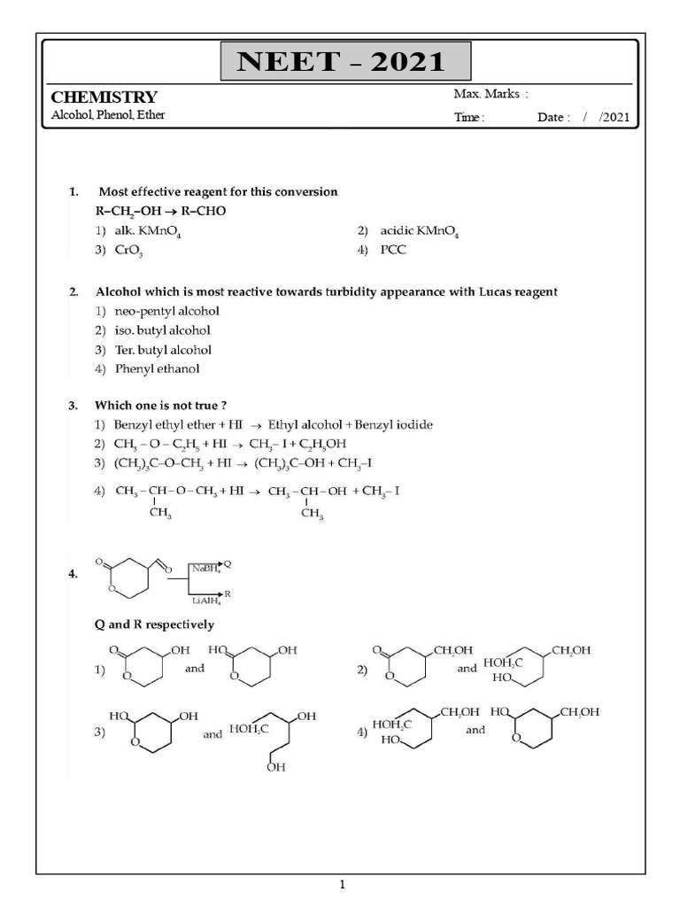 Alcohol phenol ether MCQ with solutions(1)_231231_031045 | PDF