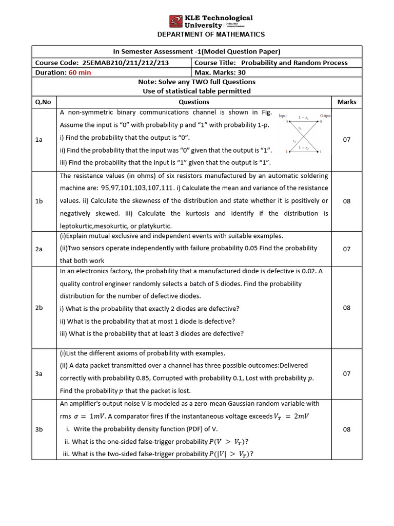 Model QP_PRP_ISA-1 -approved | PDF | Probability Theory | Electronics