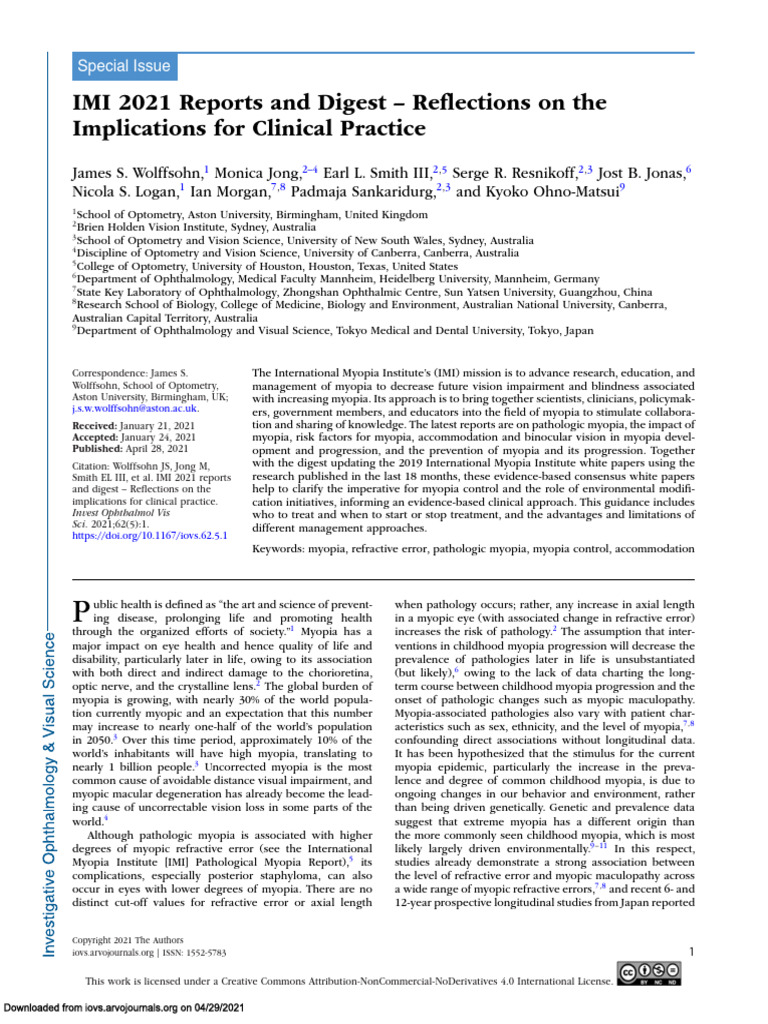 IOVS IMI 2021 Reports and Digest | PDF | Myopia | Ophthalmology