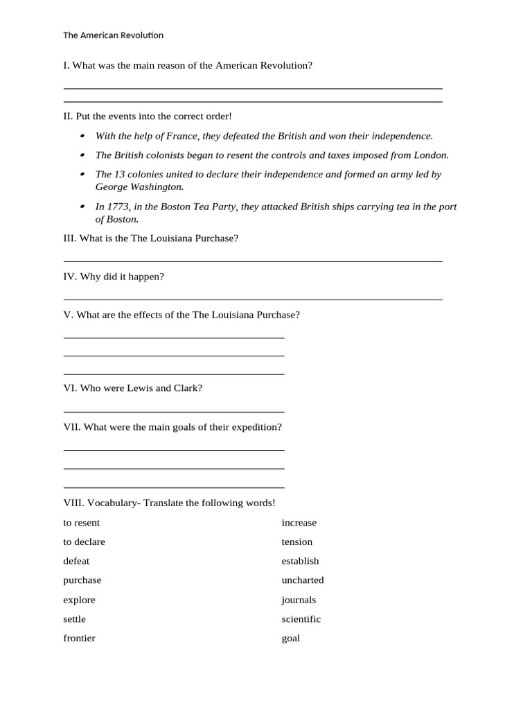 The American Revolution TEST | PDF