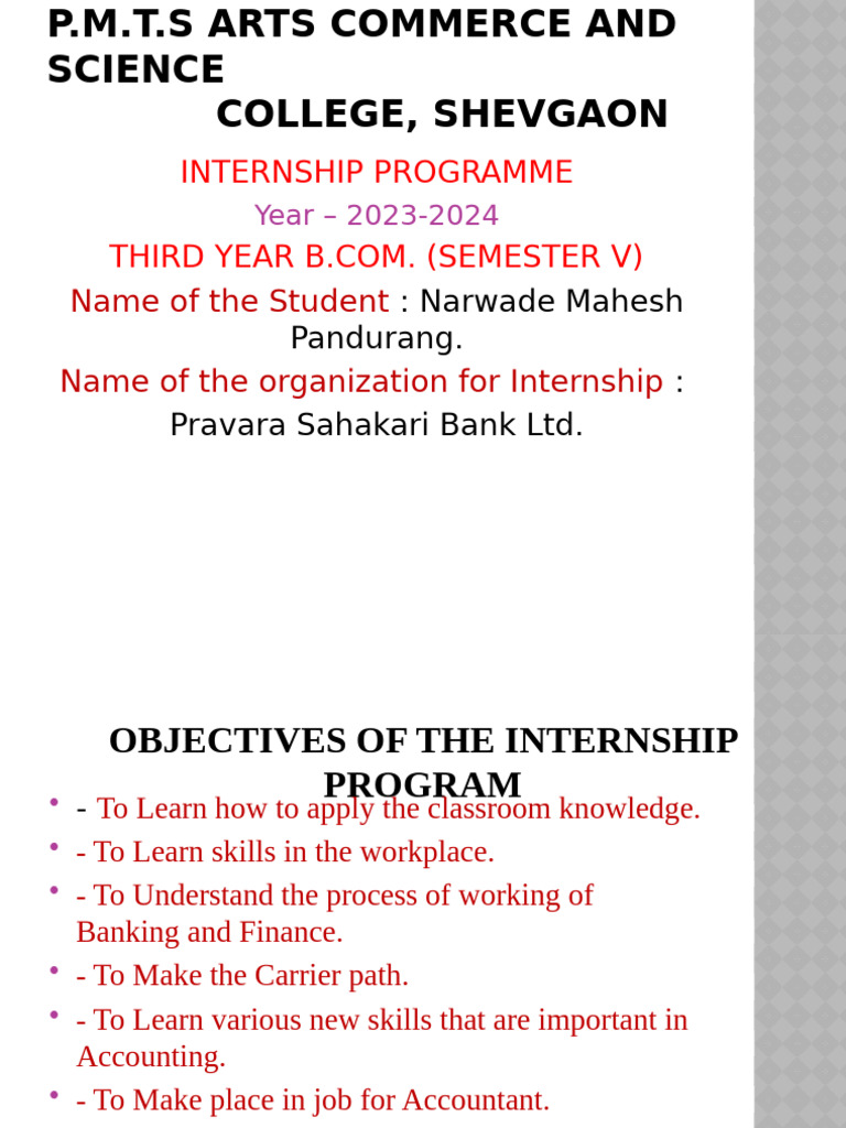 2023-24 B.Com Internship at Pravara Bank | PDF | Learning