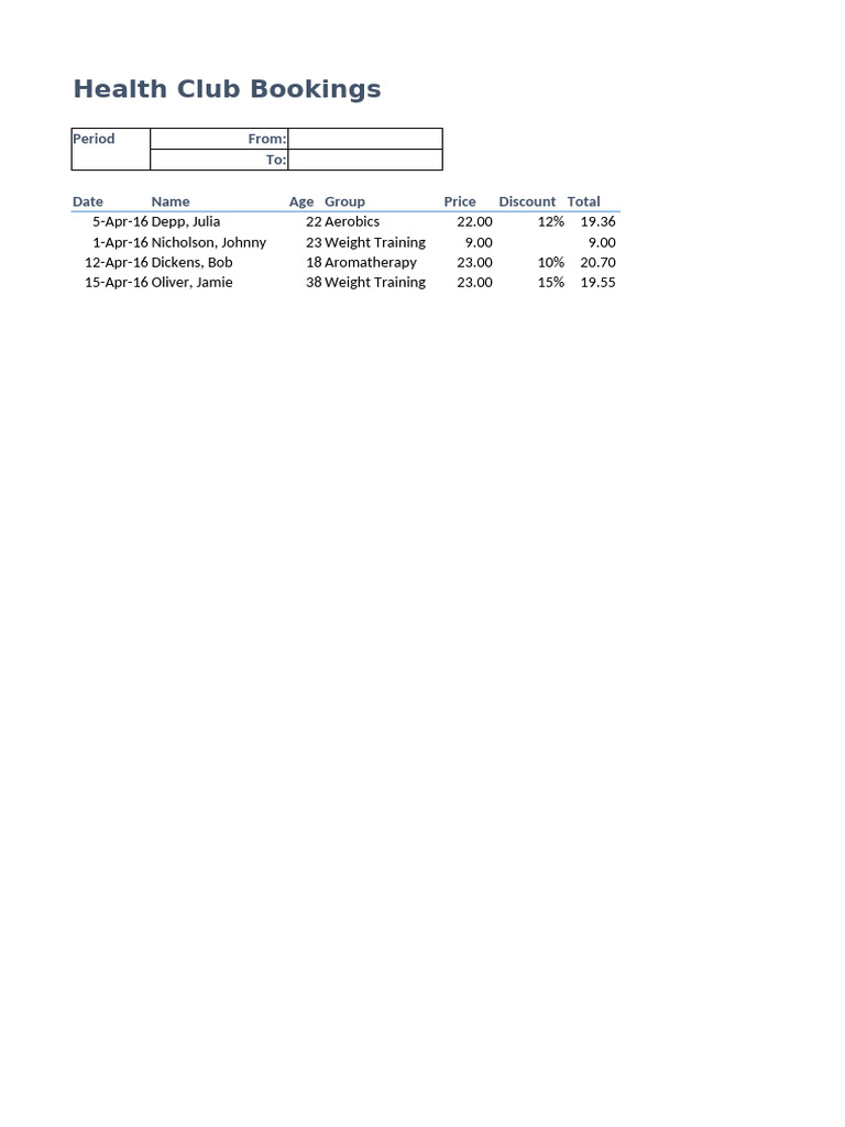Health Club Bookings-1 | PDF