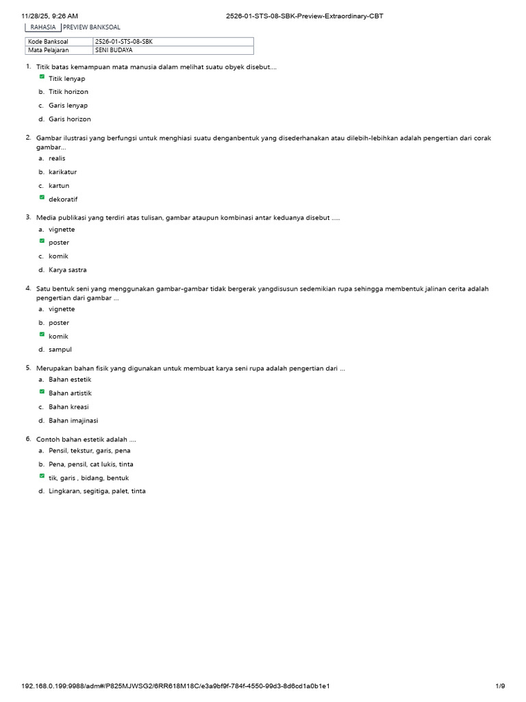 CONTOH SOAL STS- SBK - KELAS 8 SEMESTER GANJIL | PDF