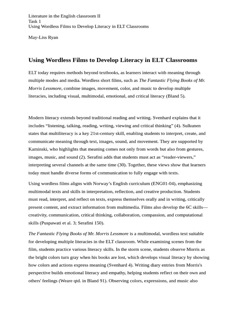 Using Wordless Films To Develop Literacy in ELT Classrooms 1 | PDF | Cognition | Learning
