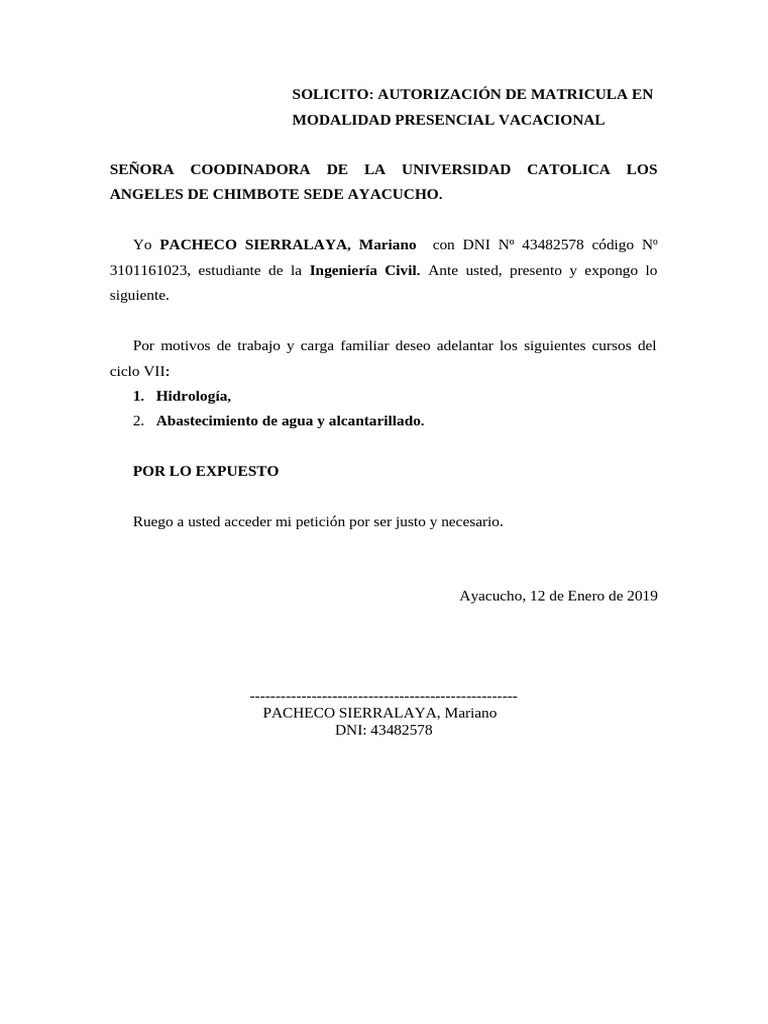 Solicito Curso Vacacional | PDF