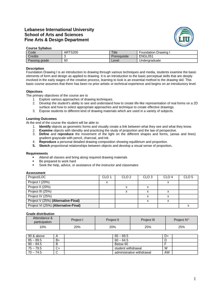 ARTS200 20230728151248 Syllabus | PDF | Drawing | Graphic Design