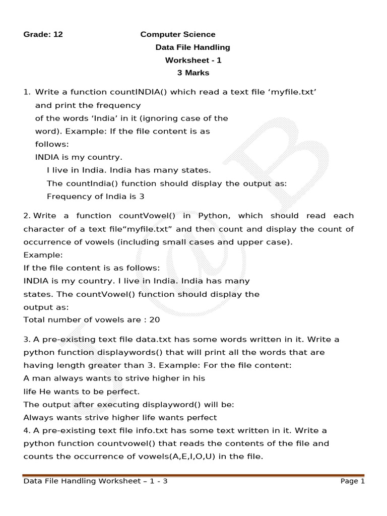 Data File Handling-3 Marks | PDF | Text File | Comma Separated Values