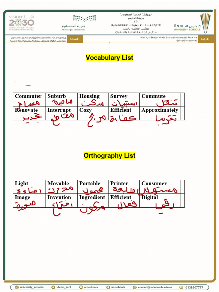 Vocabulary&Amp Orthography List | PDF